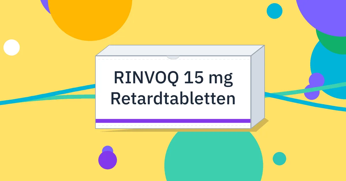 Symbolbild: Packung mit der Aufschrift RINVOQ 15 mg Retardtabletten (PZN 19061406) – Verfügbarkeit und Bezug in Apotheken in Frankfurt am Main