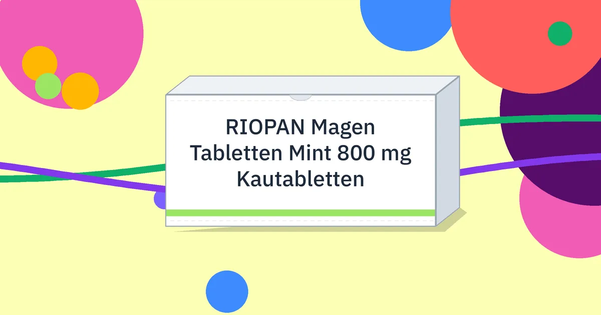 Symbolbild: Packung mit der Aufschrift RIOPAN Magen Tabletten Mint 800 mg Kautabletten (PZN 01139645) – Verfügbarkeit und Bezug in Apotheken in Frankfurt am Main