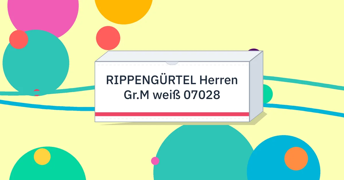 Symbolbild: Packung mit der Aufschrift RIPPENGÜRTEL Herren Gr.M weiß 07028 (PZN 02383873) – Verfügbarkeit und Bezug in Apotheken in Frankfurt am Main
