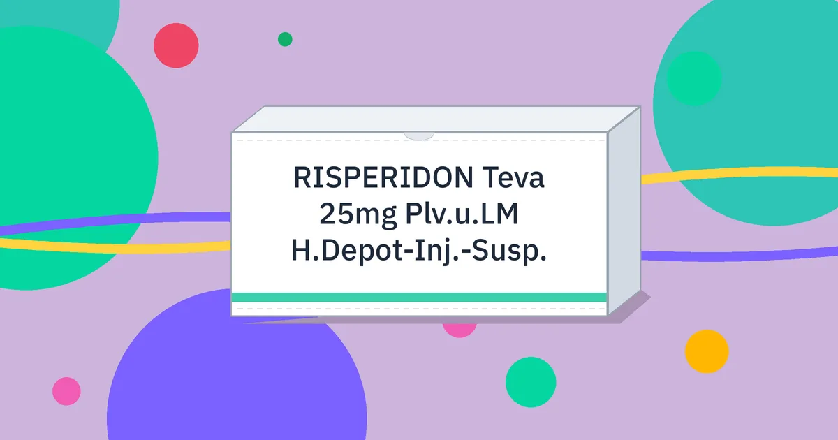 Symbolbild: Packung mit der Aufschrift RISPERIDON Teva 25mg Plv.u.LM H.Depot-Inj.-Susp. (PZN 19229567) – Verfügbarkeit und Bezug in Apotheken in Frankfurt am Main