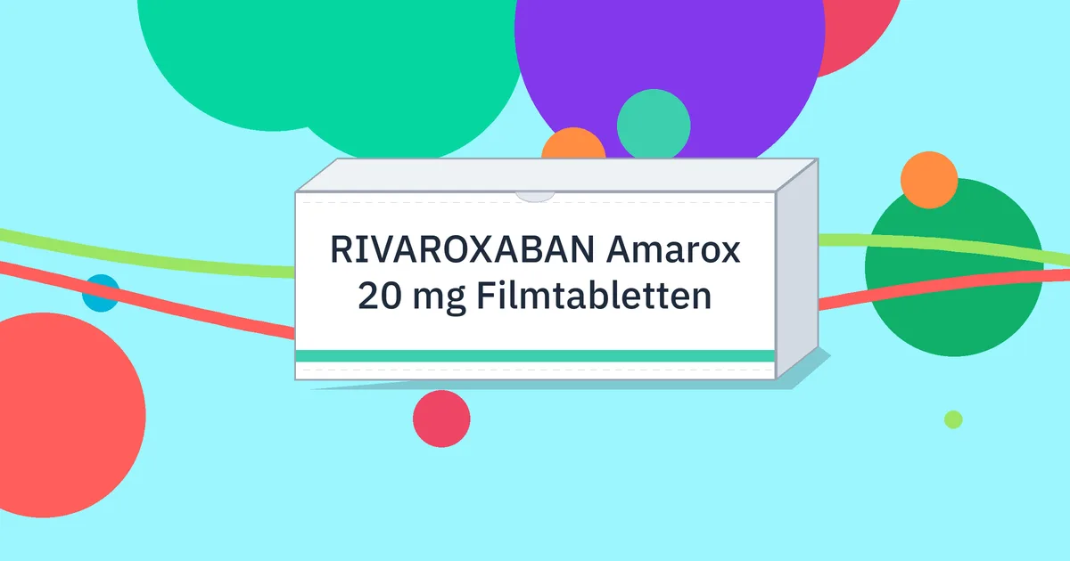 Symbolbild: Packung mit der Aufschrift RIVAROXABAN Amarox 20 mg Filmtabletten (PZN 19148780) – Verfügbarkeit und Bezug in Apotheken in Frankfurt am Main