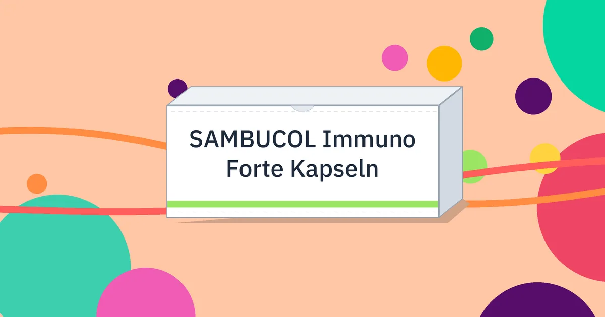 Symbolbild: Packung mit der Aufschrift SAMBUCOL Immuno Forte Kapseln (PZN 10019561) – Verfügbarkeit und Bezug in Apotheken in Frankfurt am Main
