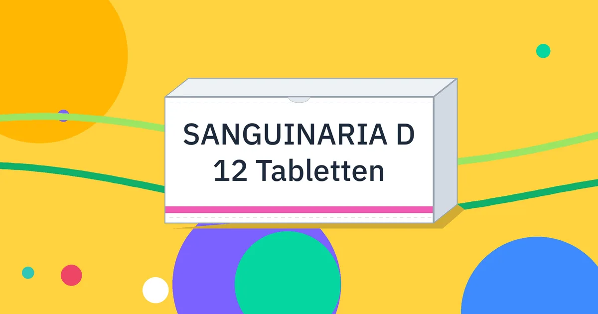 Symbolbild: Packung mit der Aufschrift SANGUINARIA D 12 Tabletten (PZN 02635783) – Verfügbarkeit und Bezug in Apotheken in Frankfurt am Main