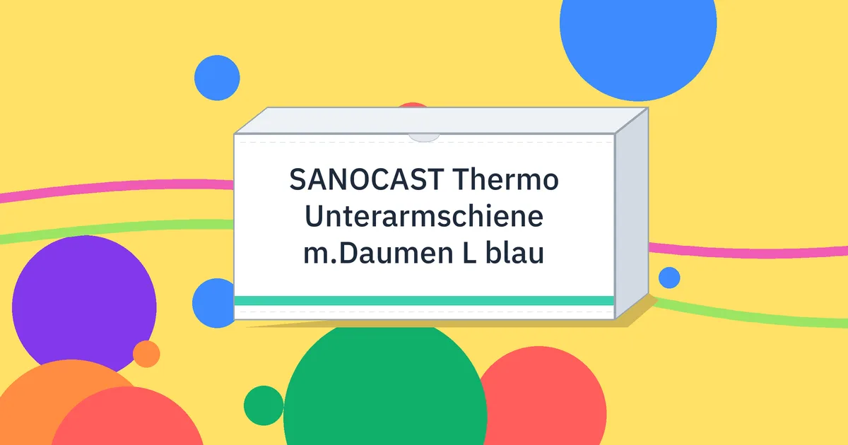 Symbolbild: Packung mit der Aufschrift SANOCAST Thermo Unterarmschiene m.Daumen L blau (PZN 15260793) – Verfügbarkeit und Bezug in Apotheken in Frankfurt am Main