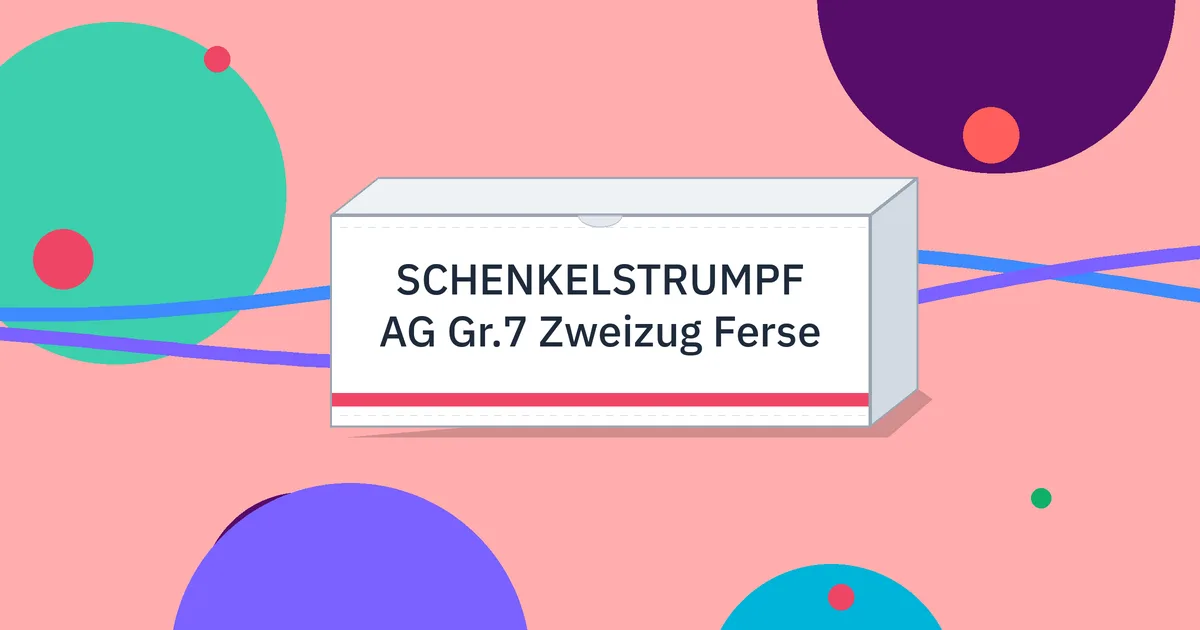 Symbolbild: Packung mit der Aufschrift SCHENKELSTRUMPF AG Gr.7 Zweizug Ferse (PZN 01738268) – Verfügbarkeit und Bezug in Apotheken in Frankfurt am Main