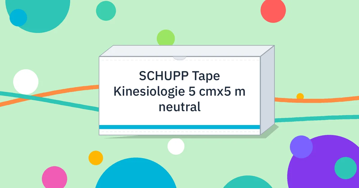 Symbolbild: Packung mit der Aufschrift SCHUPP Tape Kinesiologie 5 cmx5 m neutral (PZN 06913888) – Verfügbarkeit und Bezug in Apotheken in Frankfurt am Main