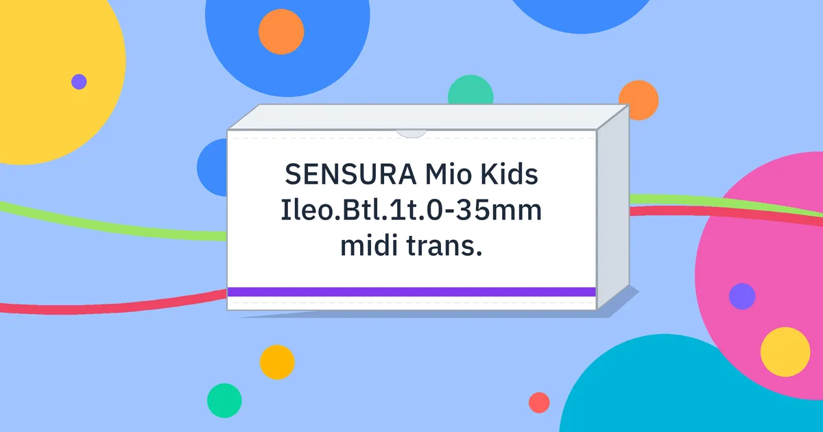 Symbolbild: Packung mit der Aufschrift SENSURA Mio Kids Ileo.Btl.1t.0-35mm midi trans. (PZN 15410637) – Verfügbarkeit und Bezug in Apotheken in Frankfurt am Main