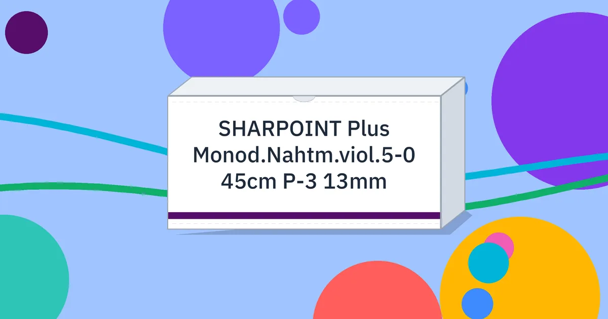 Symbolbild: Packung mit der Aufschrift SHARPOINT Plus Monod.Nahtm.viol.5-0 45cm P-3 13mm (PZN 17986608) – Verfügbarkeit und Bezug in Apotheken in Frankfurt am Main