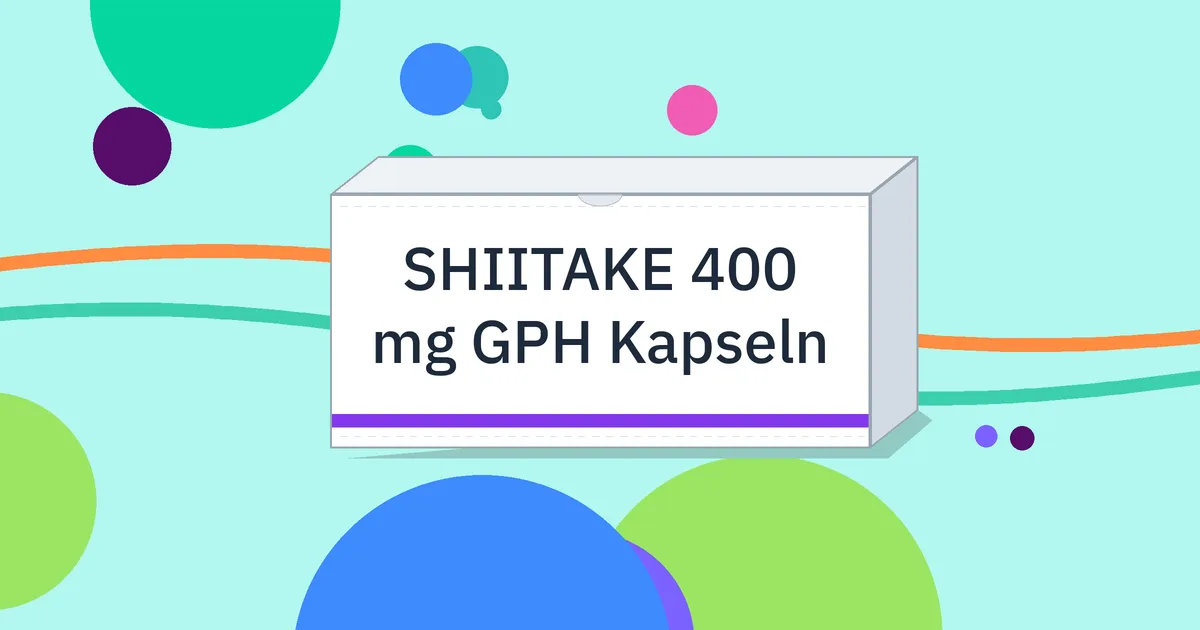 Symbolbild: Packung mit der Aufschrift SHIITAKE 400 mg GPH Kapseln (PZN 00968948) – Verfügbarkeit und Bezug in Apotheken in Frankfurt am Main