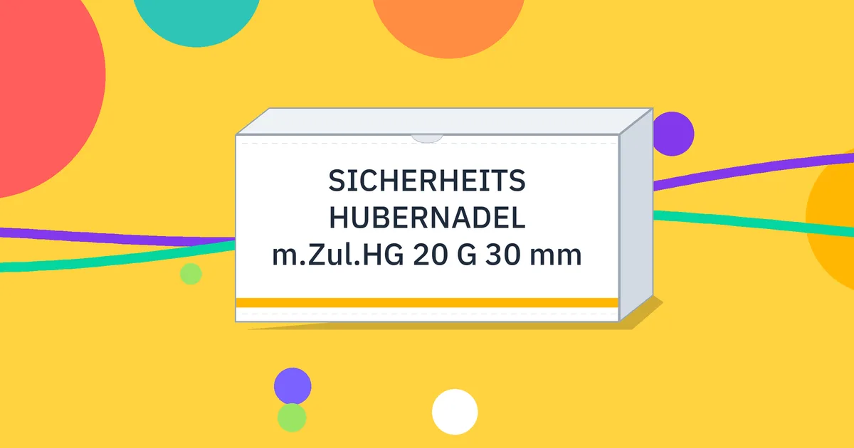 Symbolbild: Packung mit der Aufschrift SICHERHEITS HUBERNADEL m.Zul.HG 20 G 30 mm (PZN 14321943) – Verfügbarkeit und Bezug in Apotheken in Frankfurt am Main