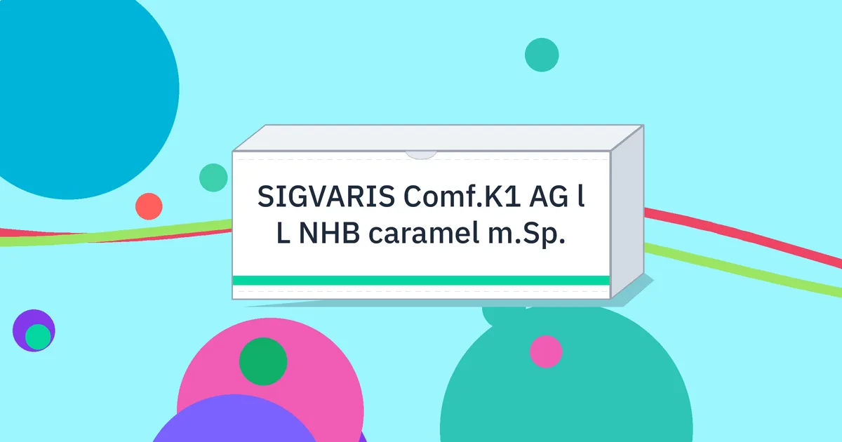 Symbolbild: Packung mit der Aufschrift SIGVARIS Comf.K1 AG l L NHB caramel m.Sp. (PZN 17097423) – Verfügbarkeit und Bezug in Apotheken in Frankfurt am Main