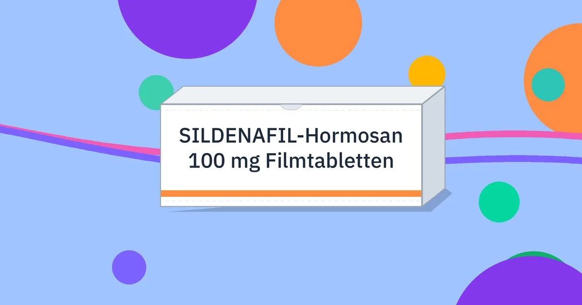 Symbolbild: Packung mit der Aufschrift SILDENAFIL-Hormosan 100 mg Filmtabletten (PZN 10852796) – Verfügbarkeit und Bezug in Apotheken in Frankfurt am Main