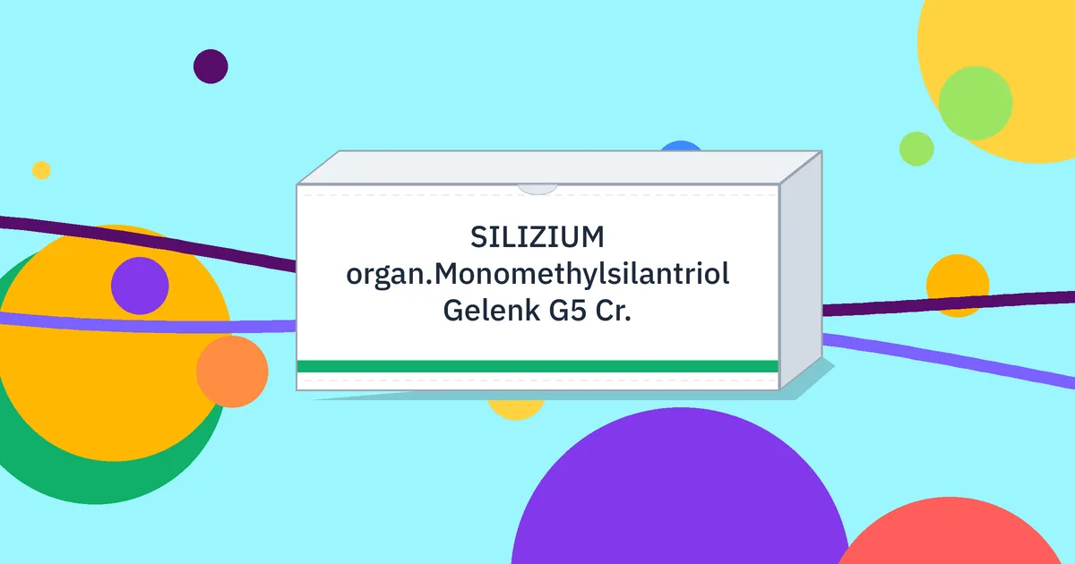 Symbolbild: Packung mit der Aufschrift SILIZIUM organ.Monomethylsilantriol Gelenk G5 Cr. (PZN 17825124) – Verfügbarkeit und Bezug in Apotheken in Frankfurt am Main