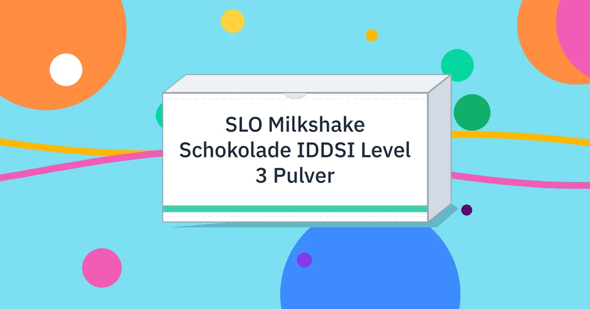 Symbolbild: Packung mit der Aufschrift SLO Milkshake Schokolade IDDSI Level 3 Pulver (PZN 19547327) – Verfügbarkeit und Bezug in Apotheken in Frankfurt am Main