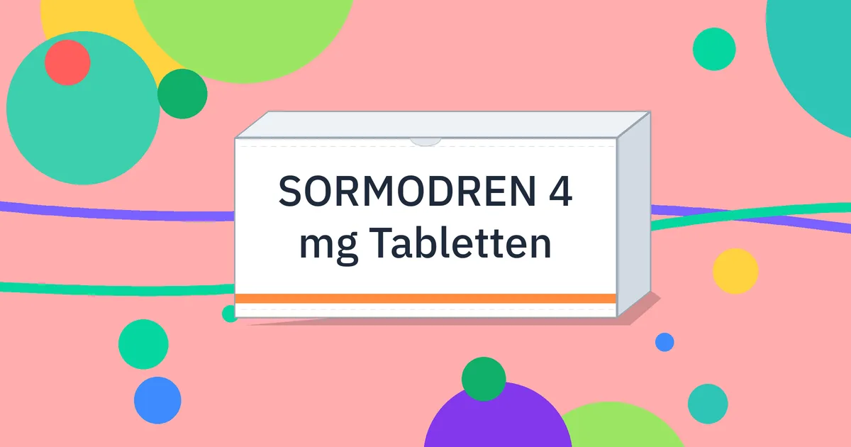 Symbolbild: Packung mit der Aufschrift SORMODREN 4 mg Tabletten (PZN 04910101) – Verfügbarkeit und Bezug in Apotheken in Frankfurt am Main
