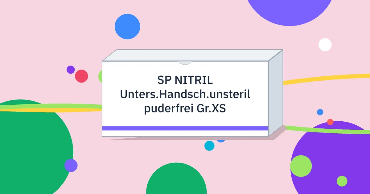 Symbolbild: Packung mit der Aufschrift SP NITRIL Unters.Handsch.unsteril puderfrei Gr.XS (PZN 10534524) – Verfügbarkeit und Bezug in Apotheken in Frankfurt am Main
