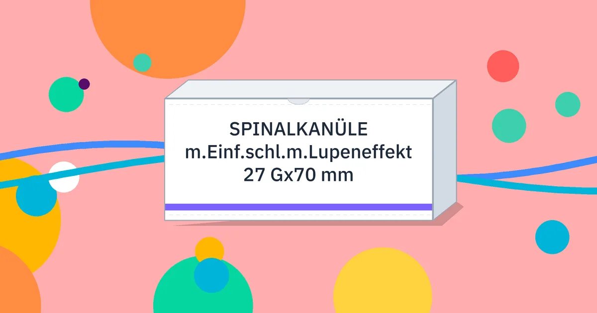 Symbolbild: Packung mit der Aufschrift SPINALKANÜLE m.Einf.schl.m.Lupeneffekt 27 Gx70 mm (PZN 03949986) – Verfügbarkeit und Bezug in Apotheken in Frankfurt am Main