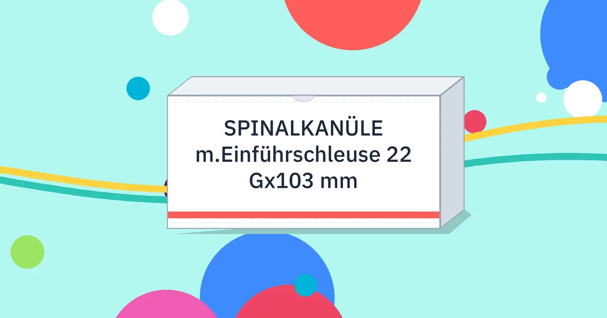 Symbolbild: Packung mit der Aufschrift SPINALKANÜLE m.Einführschleuse 22 Gx103 mm (PZN 03949785) – Verfügbarkeit und Bezug in Apotheken in Frankfurt am Main