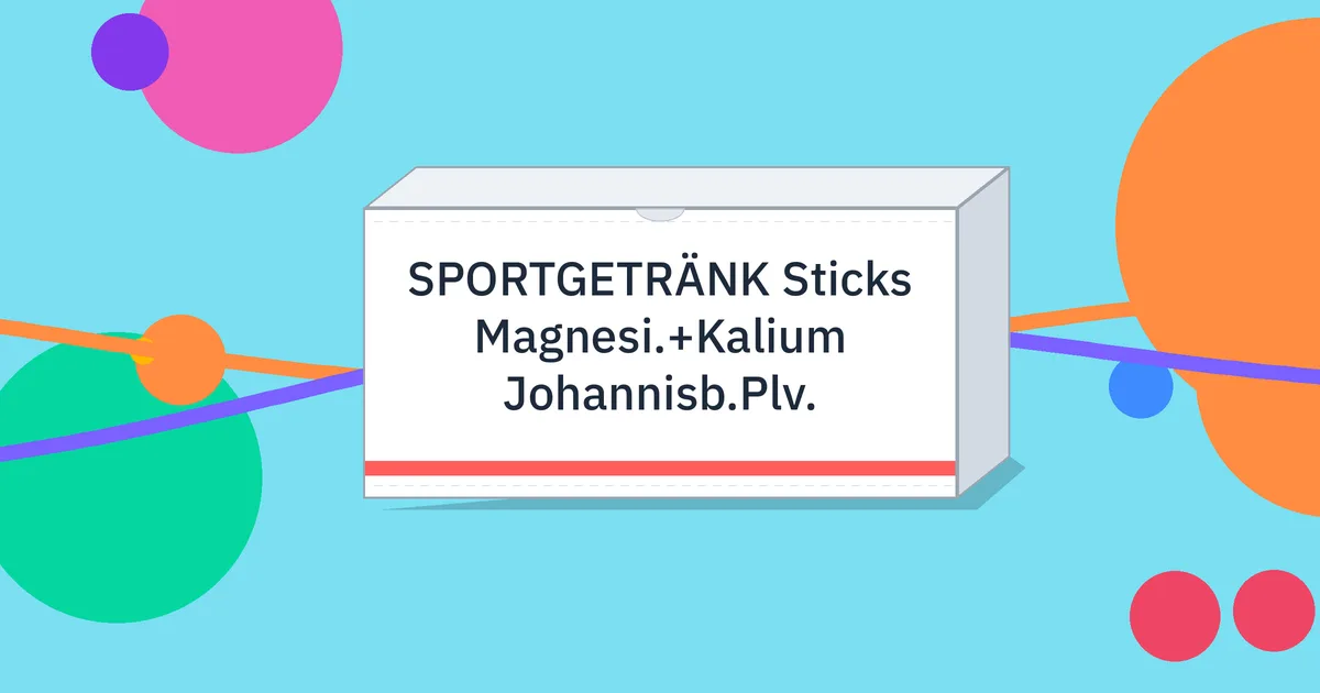 Symbolbild: Packung mit der Aufschrift SPORTGETRÄNK Sticks Magnesi.+Kalium Johannisb.Plv. (PZN 20652727) – Verfügbarkeit und Bezug in Apotheken in Frankfurt am Main