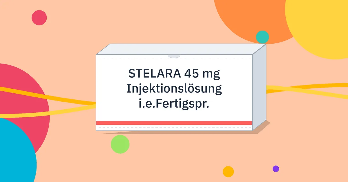 Symbolbild: Packung mit der Aufschrift STELARA 45 mg Injektionslösung i.e.Fertigspr. (PZN 11850701) – Verfügbarkeit und Bezug in Apotheken in Frankfurt am Main
