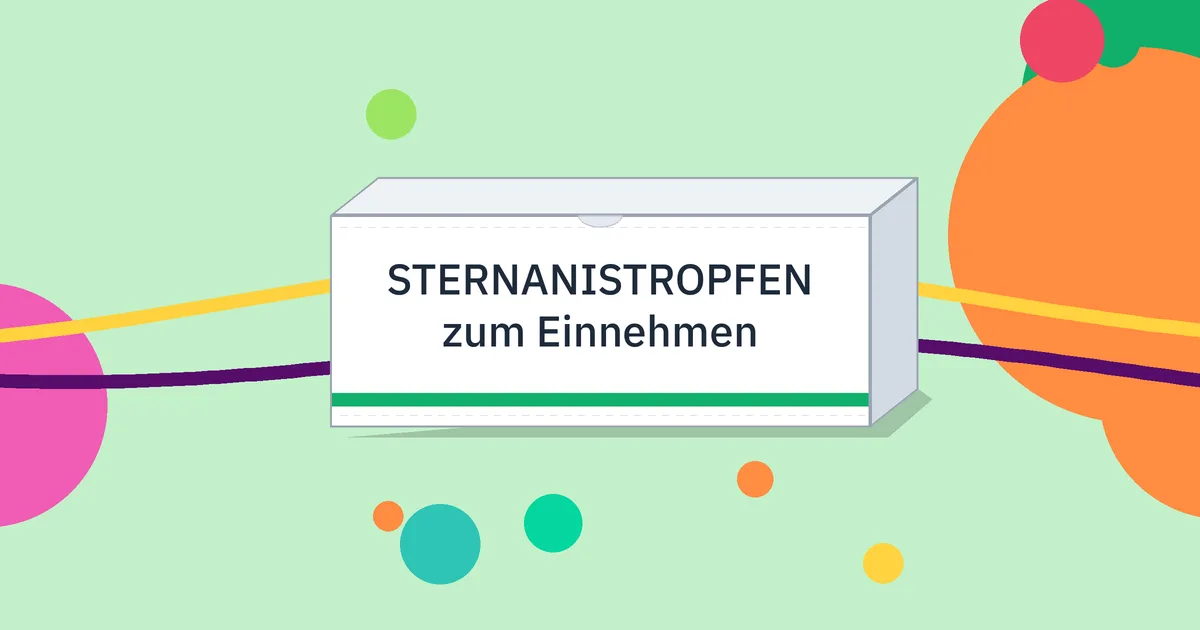 Symbolbild: Packung mit der Aufschrift STERNANISTROPFEN zum Einnehmen (PZN 11602050) – Verfügbarkeit und Bezug in Apotheken in Frankfurt am Main