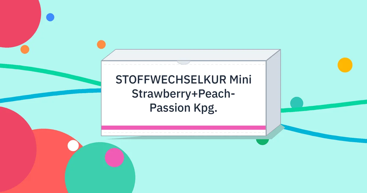 Symbolbild: Packung mit der Aufschrift STOFFWECHSELKUR Mini Strawberry+Peach-Passion Kpg. (PZN 14044774) – Verfügbarkeit und Bezug in Apotheken in Frankfurt am Main