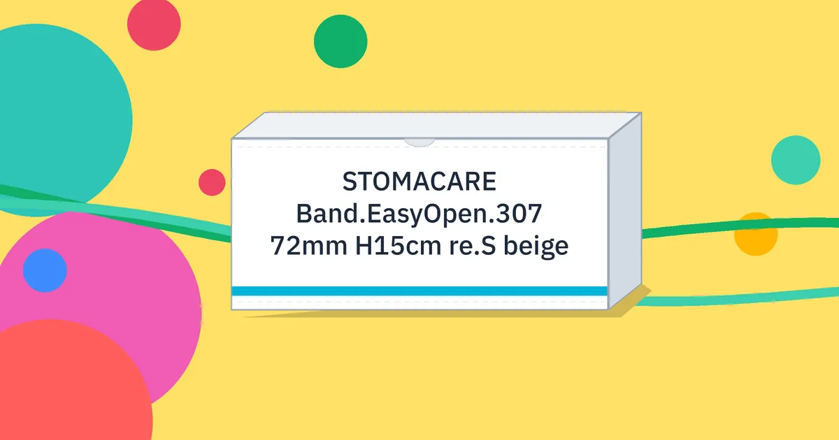 Symbolbild: Packung mit der Aufschrift STOMACARE Band.EasyOpen.307 72mm H15cm re.S beige (PZN 09109282) – Verfügbarkeit und Bezug in Apotheken in Frankfurt am Main