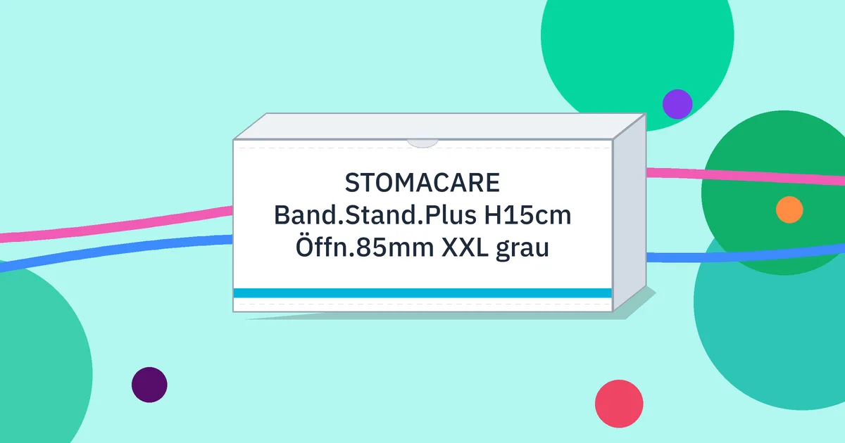 Symbolbild: Packung mit der Aufschrift STOMACARE Band.Stand.Plus H15cm Öffn.85mm XXL grau (PZN 16750499) – Verfügbarkeit und Bezug in Apotheken in Frankfurt am Main