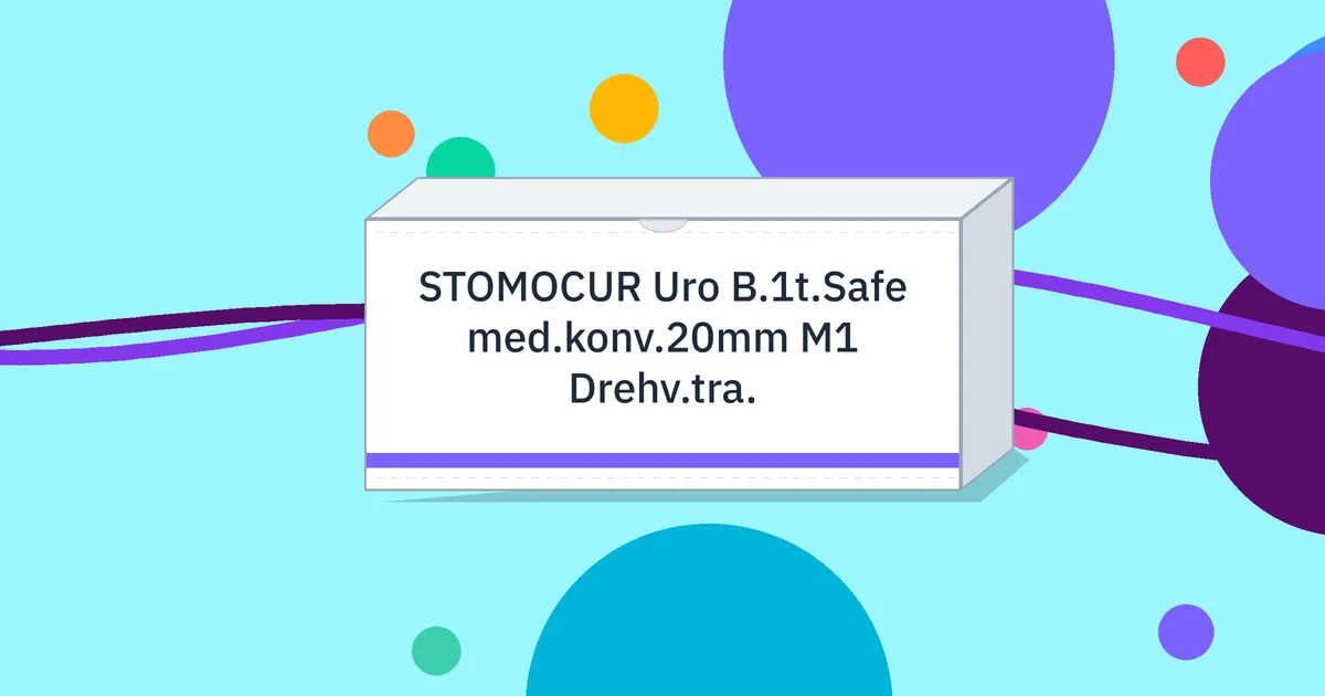 Symbolbild: Packung mit der Aufschrift STOMOCUR Uro B.1t.Safe med.konv.20mm M1 Drehv.tra. (PZN 17557830) – Verfügbarkeit und Bezug in Apotheken in Frankfurt am Main