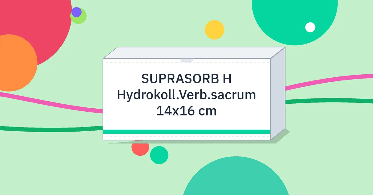 Symbolbild: Packung mit der Aufschrift SUPRASORB H Hydrokoll.Verb.sacrum 14x16 cm (PZN 15563393) – Verfügbarkeit und Bezug in Apotheken in Frankfurt am Main