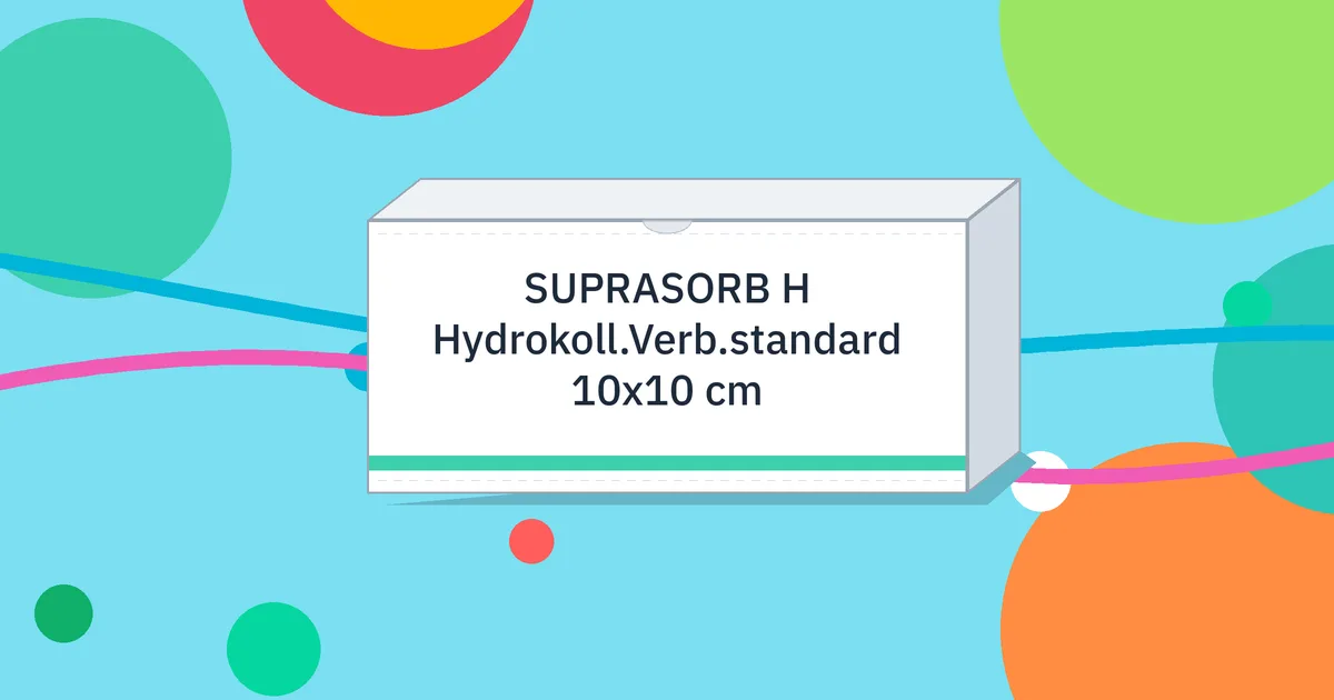 Symbolbild: Packung mit der Aufschrift SUPRASORB H Hydrokoll.Verb.standard 10x10 cm (PZN 15572475) – Verfügbarkeit und Bezug in Apotheken in Frankfurt am Main