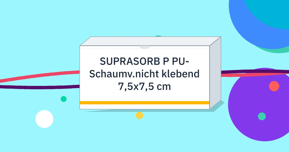 Symbolbild: Packung mit der Aufschrift SUPRASORB P PU-Schaumv.nicht klebend 7,5x7,5 cm (PZN 15210921) – Verfügbarkeit und Bezug in Apotheken in Frankfurt am Main