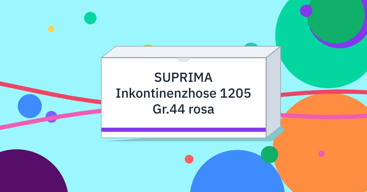 Symbolbild: Packung mit der Aufschrift SUPRIMA Inkontinenzhose 1205 Gr.44 rosa (PZN 03019690) – Verfügbarkeit und Bezug in Apotheken in Frankfurt am Main