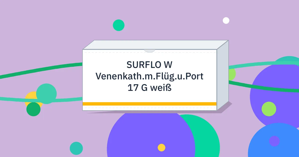 Symbolbild: Packung mit der Aufschrift SURFLO W Venenkath.m.Flüg.u.Port 17 G weiß (PZN 06311126) – Verfügbarkeit und Bezug in Apotheken in Frankfurt am Main