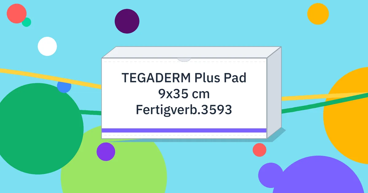 Symbolbild: Packung mit der Aufschrift TEGADERM Plus Pad 9x35 cm Fertigverb.3593 (PZN 05355222) – Verfügbarkeit und Bezug in Apotheken in Frankfurt am Main