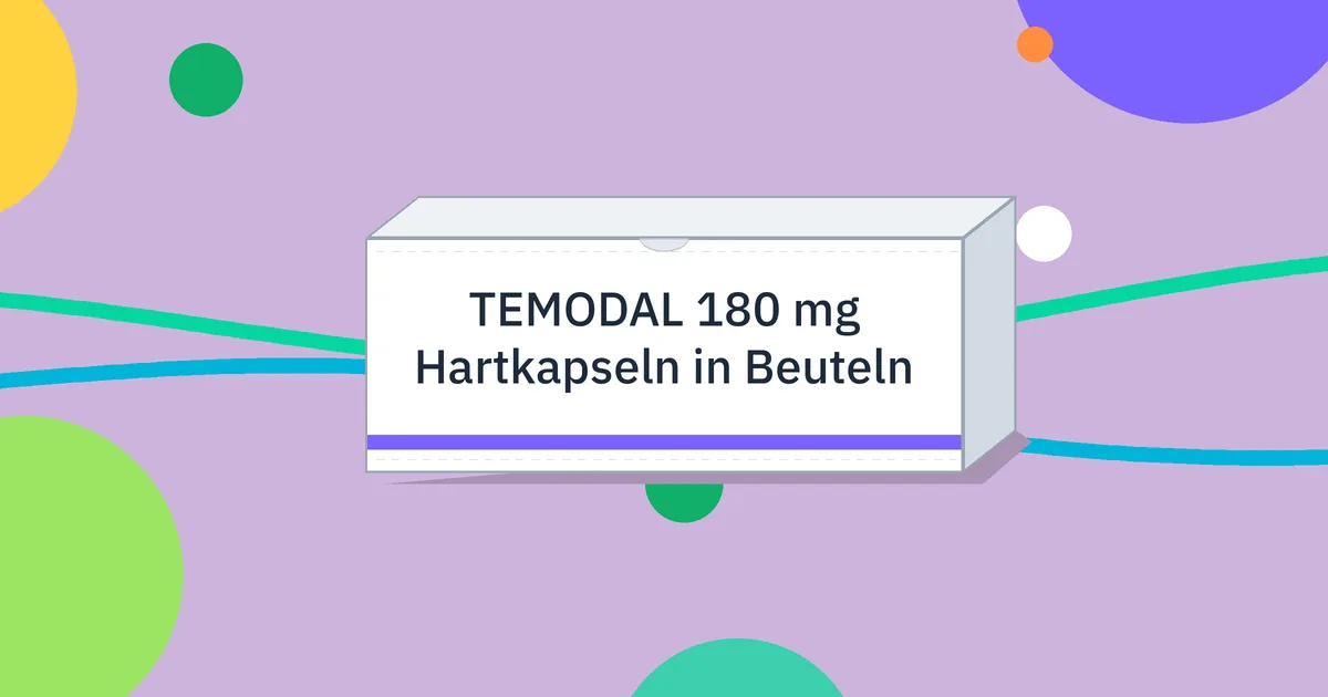 Symbolbild: Packung mit der Aufschrift TEMODAL 180 mg Hartkapseln in Beuteln (PZN 10992014) – Verfügbarkeit und Bezug in Apotheken in Frankfurt am Main
