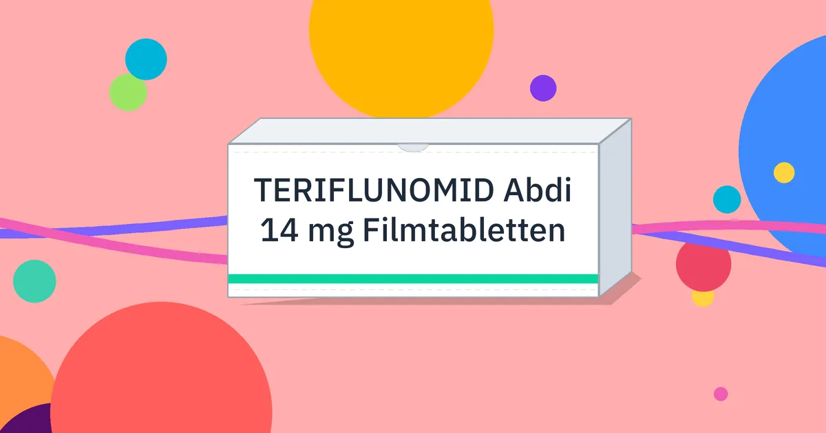 Symbolbild: Packung mit der Aufschrift TERIFLUNOMID Abdi 14 mg Filmtabletten (PZN 19162432) – Verfügbarkeit und Bezug in Apotheken in Frankfurt am Main