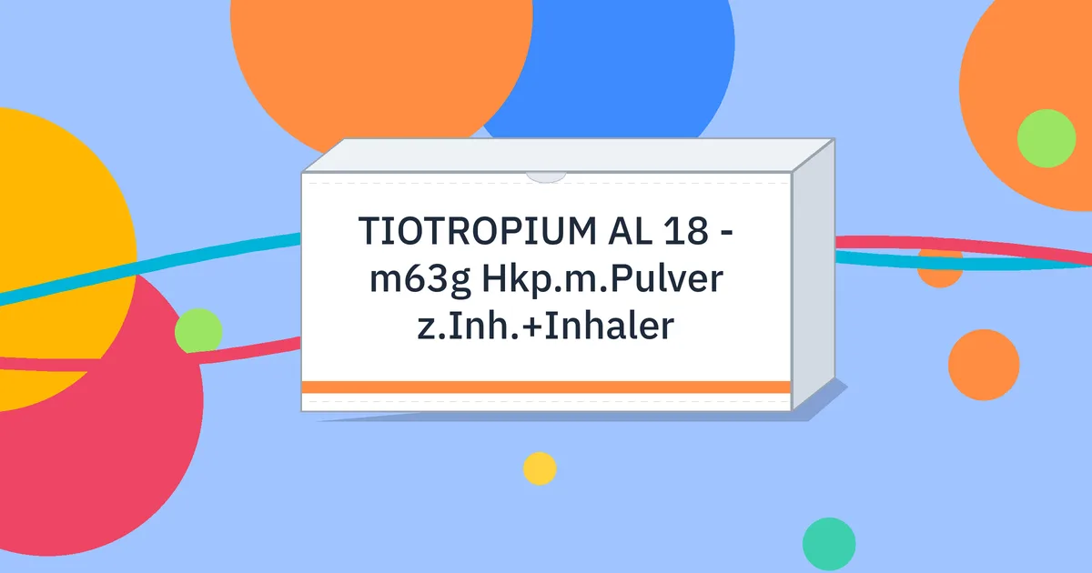 Symbolbild: Packung mit der Aufschrift TIOTROPIUM AL 18 -m63g Hkp.m.Pulver z.Inh.+Inhaler (PZN 18121891) – Verfügbarkeit und Bezug in Apotheken in Frankfurt am Main