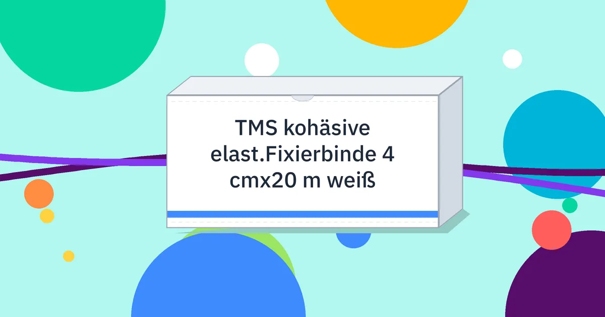 Symbolbild: Packung mit der Aufschrift TMS kohäsive elast.Fixierbinde 4 cmx20 m weiß (PZN 18316525) – Verfügbarkeit und Bezug in Apotheken in Frankfurt am Main