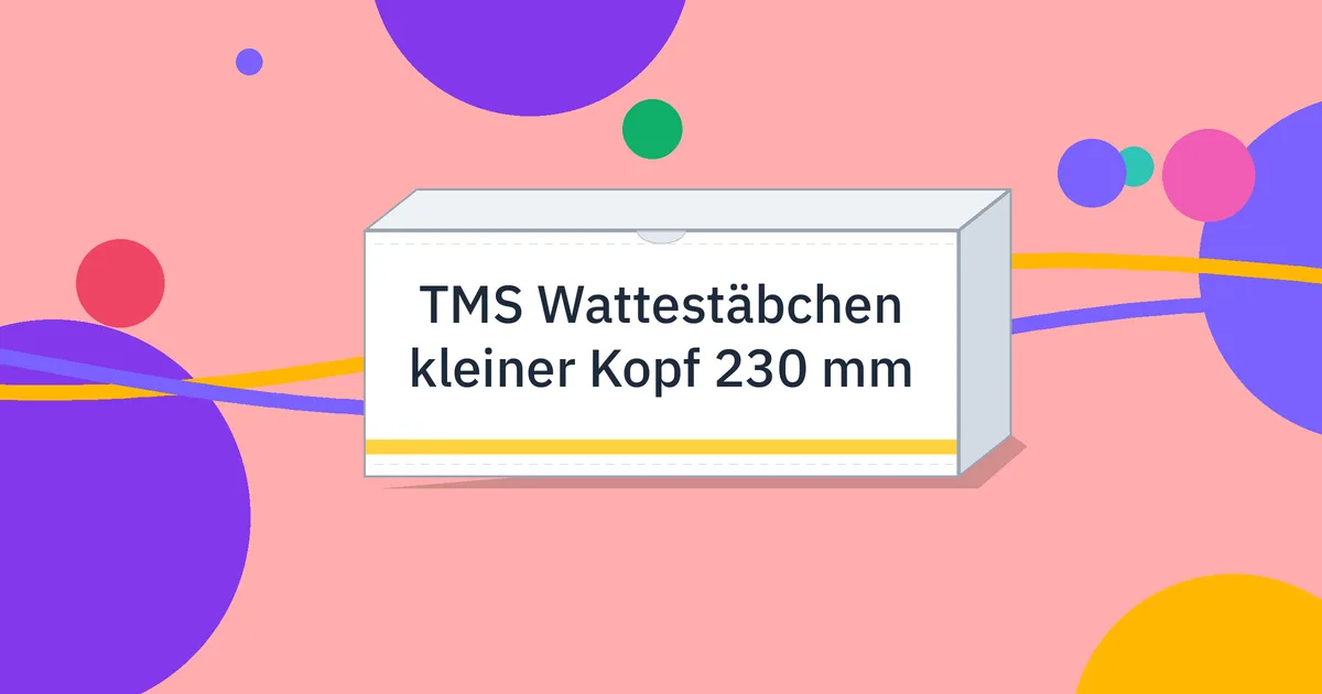Symbolbild: Packung mit der Aufschrift TMS Wattestäbchen kleiner Kopf 230 mm (PZN 18317298) – Verfügbarkeit und Bezug in Apotheken in Frankfurt am Main