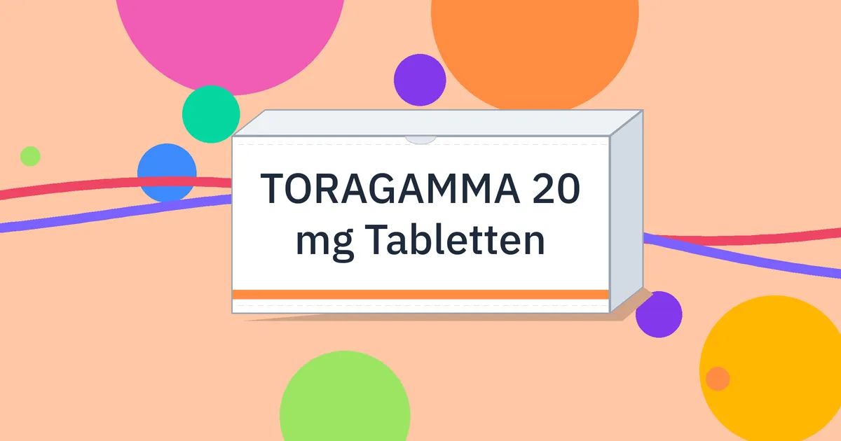 Symbolbild: Packung mit der Aufschrift TORAGAMMA 20 mg Tabletten (PZN 06915203) – Verfügbarkeit und Bezug in Apotheken in Frankfurt am Main