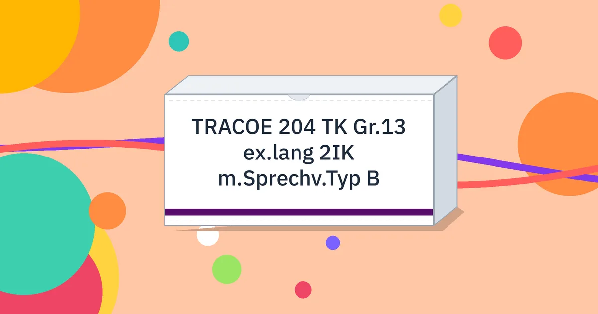 Symbolbild: Packung mit der Aufschrift TRACOE 204 TK Gr.13 ex.lang 2IK m.Sprechv.Typ B (PZN 00918809) – Verfügbarkeit und Bezug in Apotheken in Frankfurt am Main