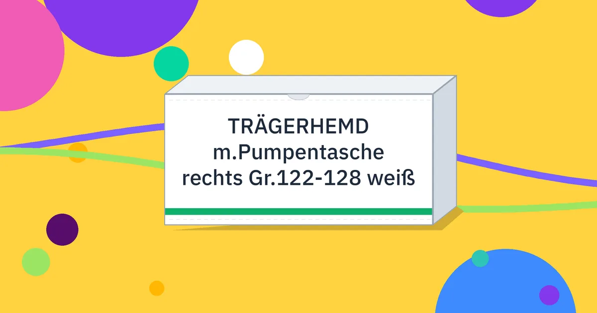 Symbolbild: Packung mit der Aufschrift TRÄGERHEMD m.Pumpentasche rechts Gr.122-128 weiß (PZN 17552672) – Verfügbarkeit und Bezug in Apotheken in Frankfurt am Main
