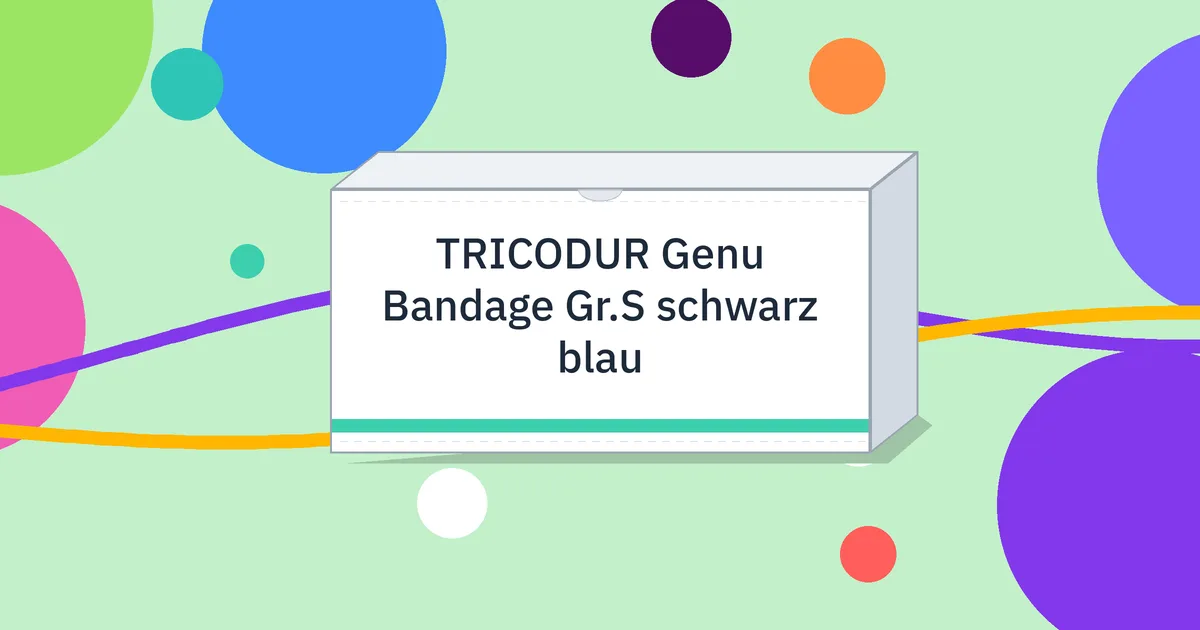 Symbolbild: Packung mit der Aufschrift TRICODUR Genu Bandage Gr.S schwarz blau (PZN 03094183) – Verfügbarkeit und Bezug in Apotheken in Frankfurt am Main
