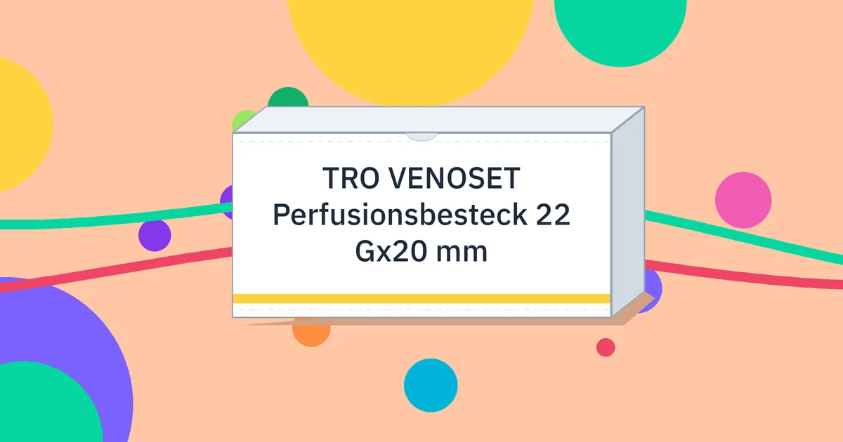 Symbolbild: Packung mit der Aufschrift TRO VENOSET Perfusionsbesteck 22 Gx20 mm (PZN 11297865) – Verfügbarkeit und Bezug in Apotheken in Frankfurt am Main