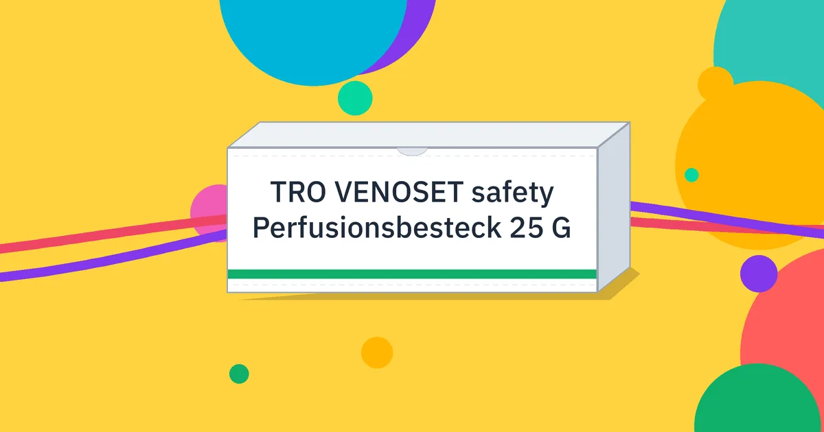 Symbolbild: Packung mit der Aufschrift TRO VENOSET safety Perfusionsbesteck 25 G (PZN 11187728) – Verfügbarkeit und Bezug in Apotheken in Frankfurt am Main