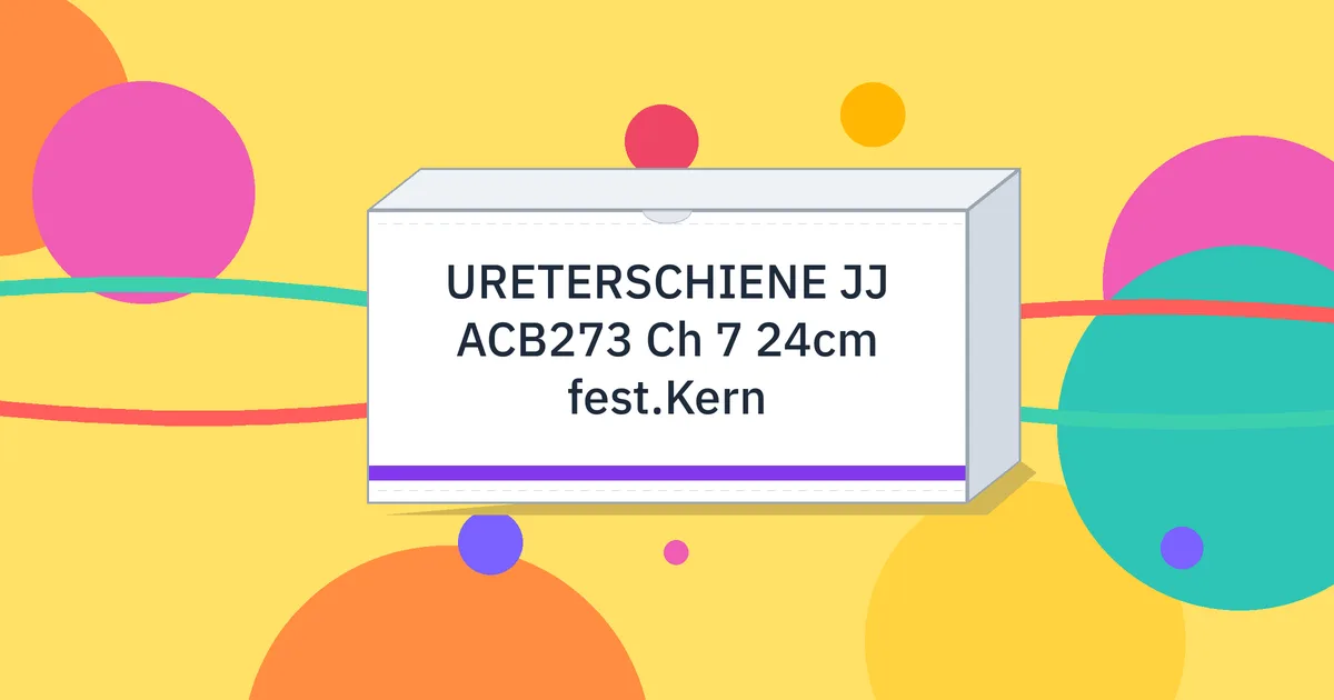 Symbolbild: Packung mit der Aufschrift URETERSCHIENE JJ ACB273 Ch 7 24cm fest.Kern (PZN 01358206) – Verfügbarkeit und Bezug in Apotheken in Frankfurt am Main