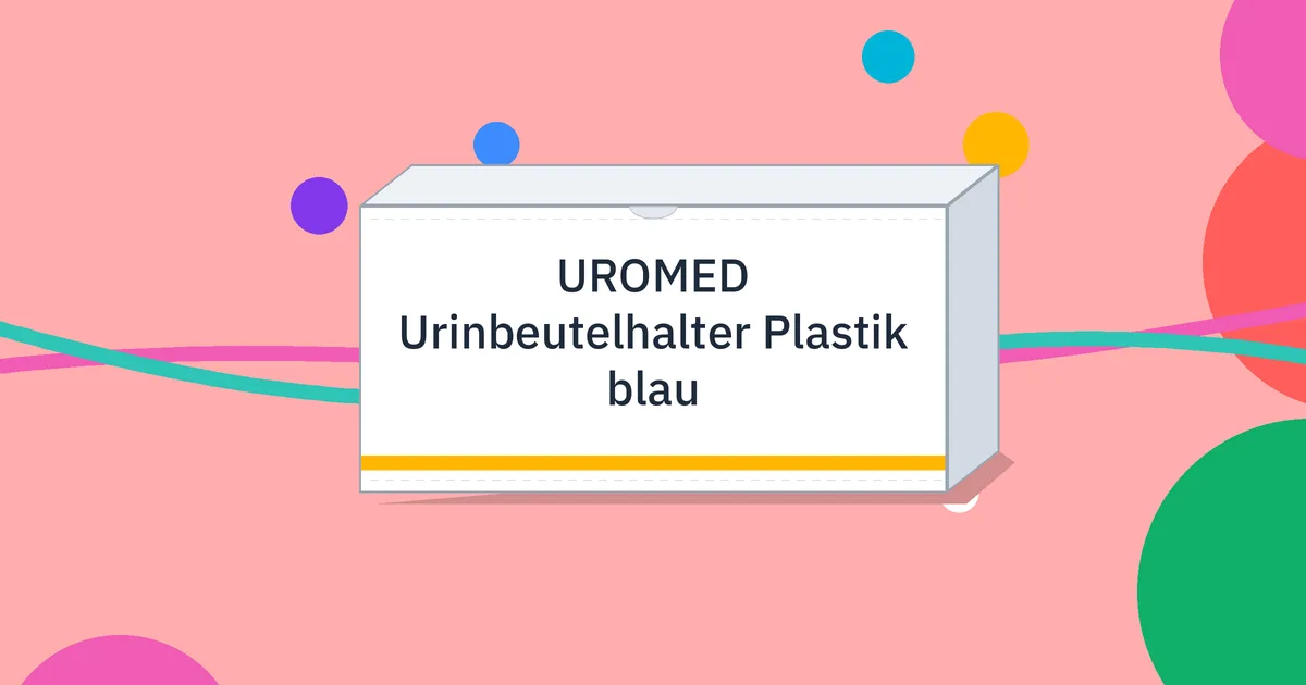 Symbolbild: Packung mit der Aufschrift UROMED Urinbeutelhalter Plastik blau (PZN 13846365) – Verfügbarkeit und Bezug in Apotheken in Frankfurt am Main