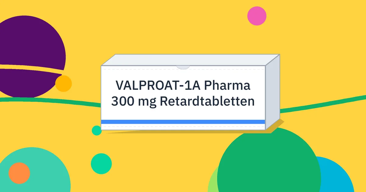 Symbolbild: Packung mit der Aufschrift VALPROAT-1A Pharma 300 mg Retardtabletten (PZN 04343837) – Verfügbarkeit und Bezug in Apotheken in Frankfurt am Main