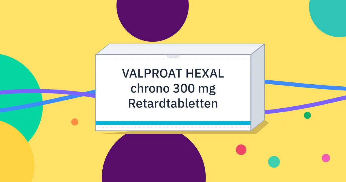 Symbolbild: Packung mit der Aufschrift VALPROAT HEXAL chrono 300 mg Retardtabletten (PZN 01044123) – Verfügbarkeit und Bezug in Apotheken in Frankfurt am Main